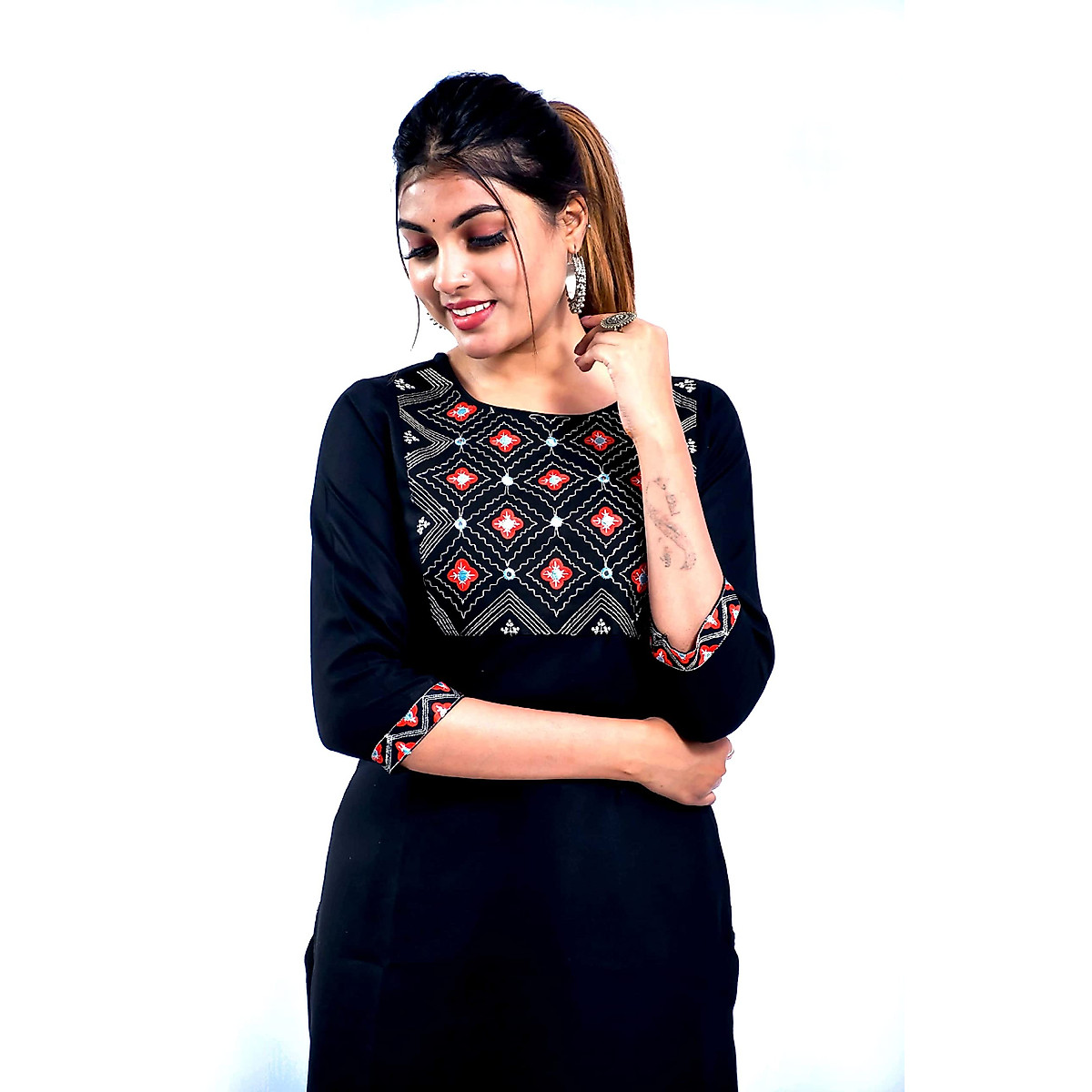 Vihaan Impex Black Kurti for Women Kurta Set with Pant 3/4 Sleeve
