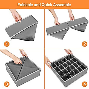 GOGOODA 4 Pcs Underwear Drawer Organizers Divider, Closet Socks Organizer and Storage Boxes for Lingerie, Bra, Undies