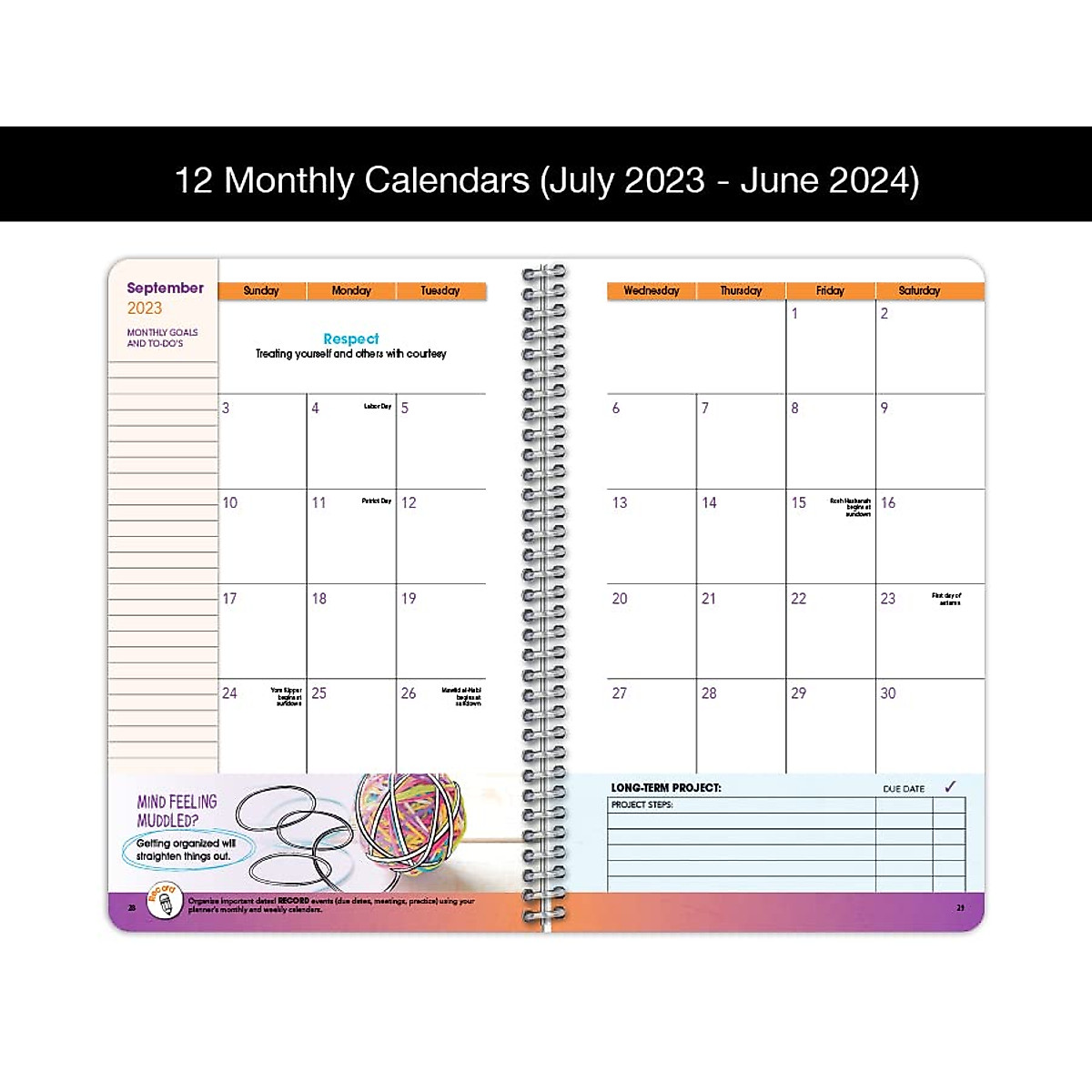 Dated High School Student Planner 2023-2024 Academic School Year, Small (5.5" by 8.5") Block Style Datebook with Classic High Block Cover