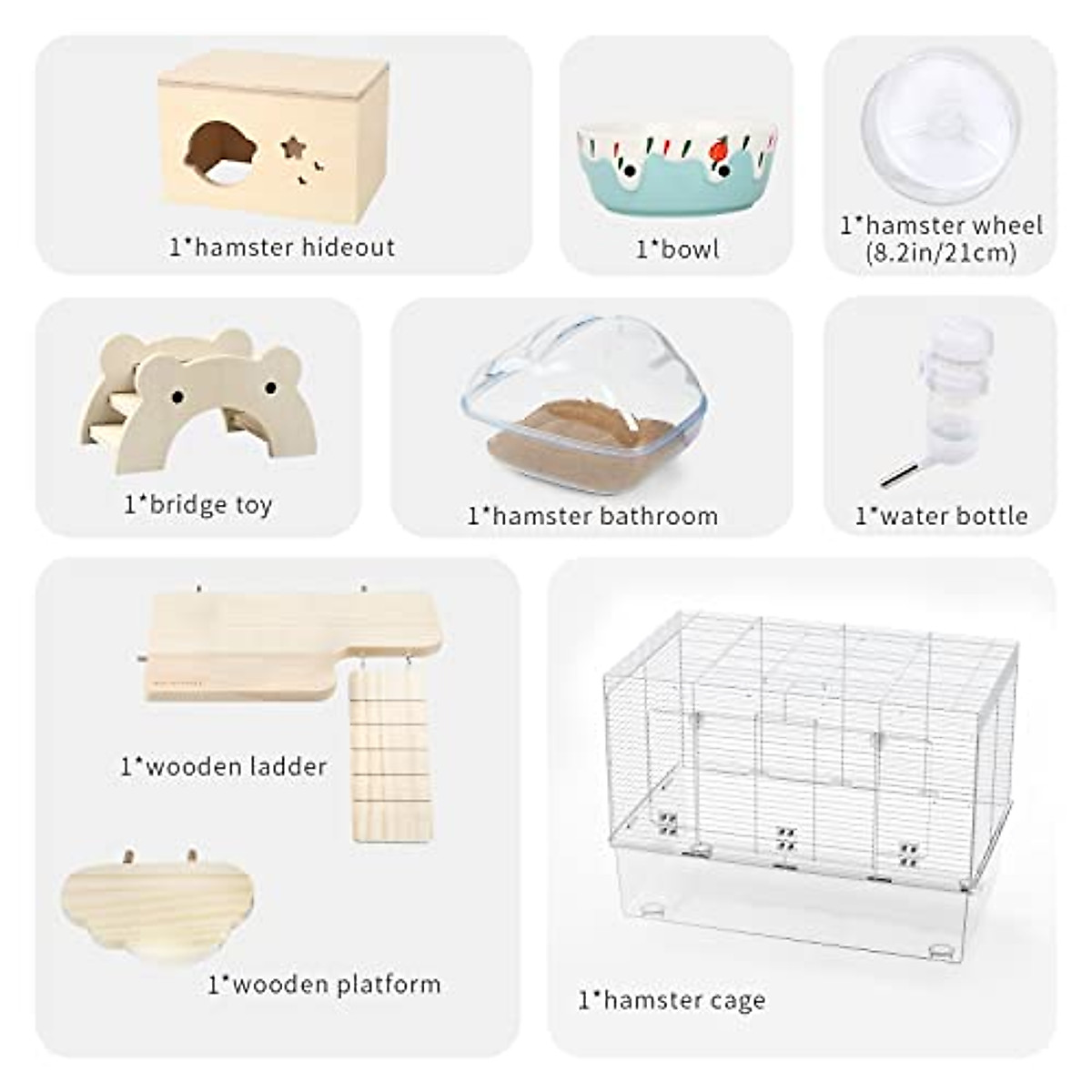 BUCATSTATE Hamster Cage 3-Level with Accessories, Includes Free Exercise Wheel, Water Bottle, Food Bowl & Hamster Hideout, Large Hamster Cage for Dwarf Hamster, Mice, Degus (24.4" L*13.7 "W*16.9" H)