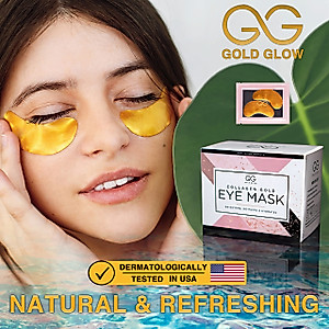 Gold Glow 24k Collagen Under Eye Gel Patches, Reduces Puffiness, Dark Circles, Anti Wrinkle, Anti Aging Gold Eye Mask, Hydrogel, Undereye Bags Treatment, Puffy Eye Pads for Men Women (30 Pairs)