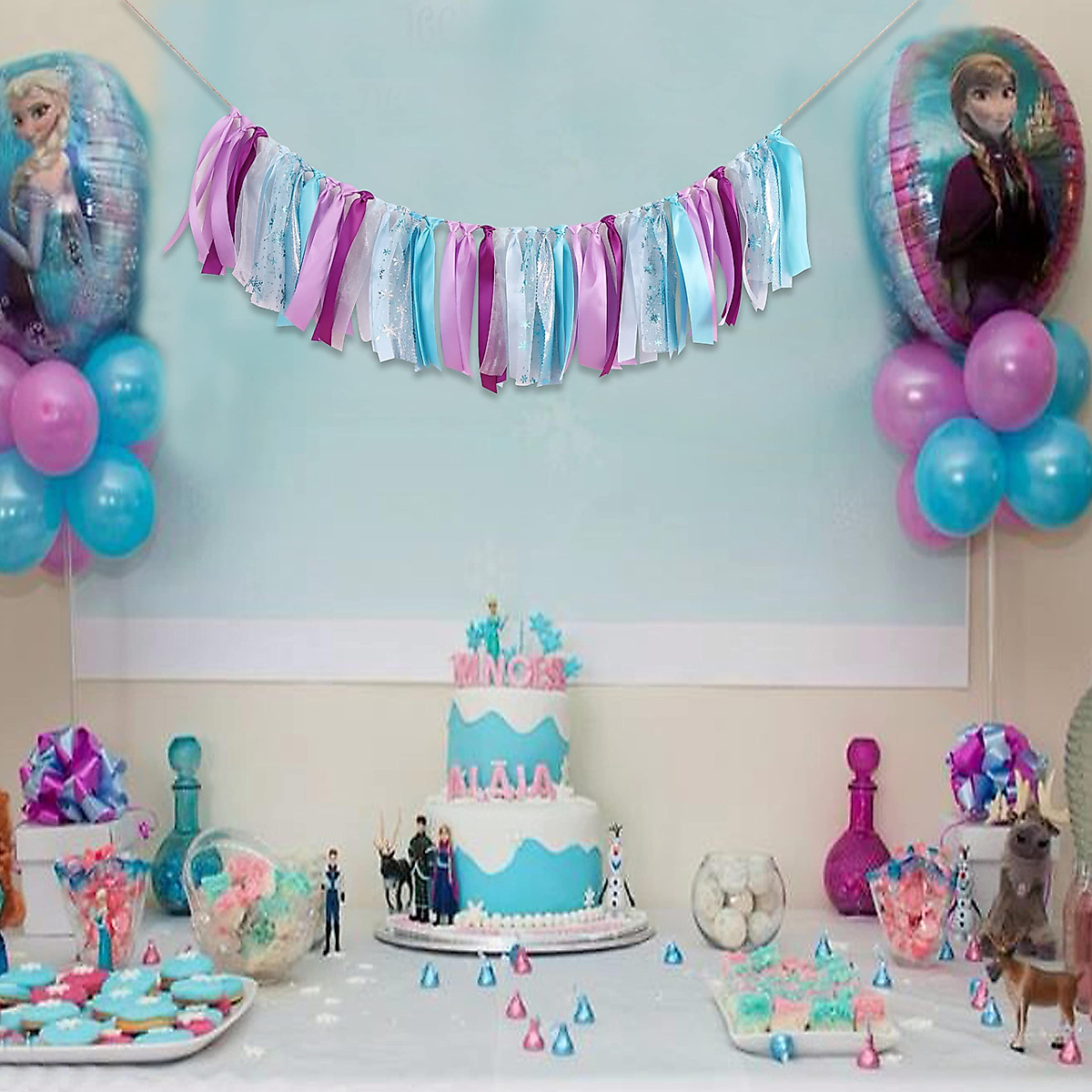 VAVAYAO Winter Onederland Ribbon Garland - Winter Onederland 1st Birthday Girl Decorations, High Chair Banners, Snow and Ice Princess Party Decorations, Winter Auderland Background Ribbon Banners