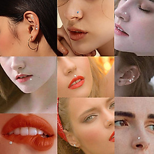LOYALLOOK 18G 316L Stainless Steel C-Shaped Nose Rings Hoop for Women Men L-Shaped Nose Studs Screw CZ Nose Piercing Jewelry Set 45Pcs