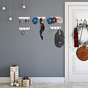 4 Pieces Key Rail 4-Hook Key Organizer Hook Rail Self-Adhesive Key Rack for Hanging Keys Towels (White)