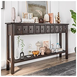 Venera Console Tables for Living Room - Solid Wood Black 60” Entryway Table with Storage - Behind Couch Table Skinny & Two Drawers - Environmental-Friendly Entry Way Table Home Furniture