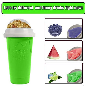 Ragnify Slushy Cup Slushie Maker Ice Cup Silica Cup Pinch Cup Summer Cooler Smoothies Cup Double Layer Squeeze Cup Slush Maker Cup Home DIY Smoothie Cup for Children and Adult (Green)