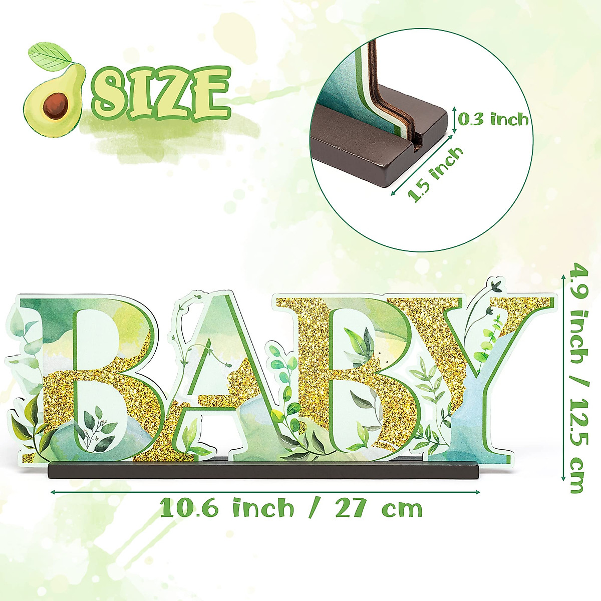 Haooryx Greenery Baby Shower Wooden Table Centerpieces, Greenery Baby Wooden Letter Sign Baby Shower Party Sign for Baby Boys and Girls Gender Reveal Party Baby Baby Shower Decor Supplies Photo Props