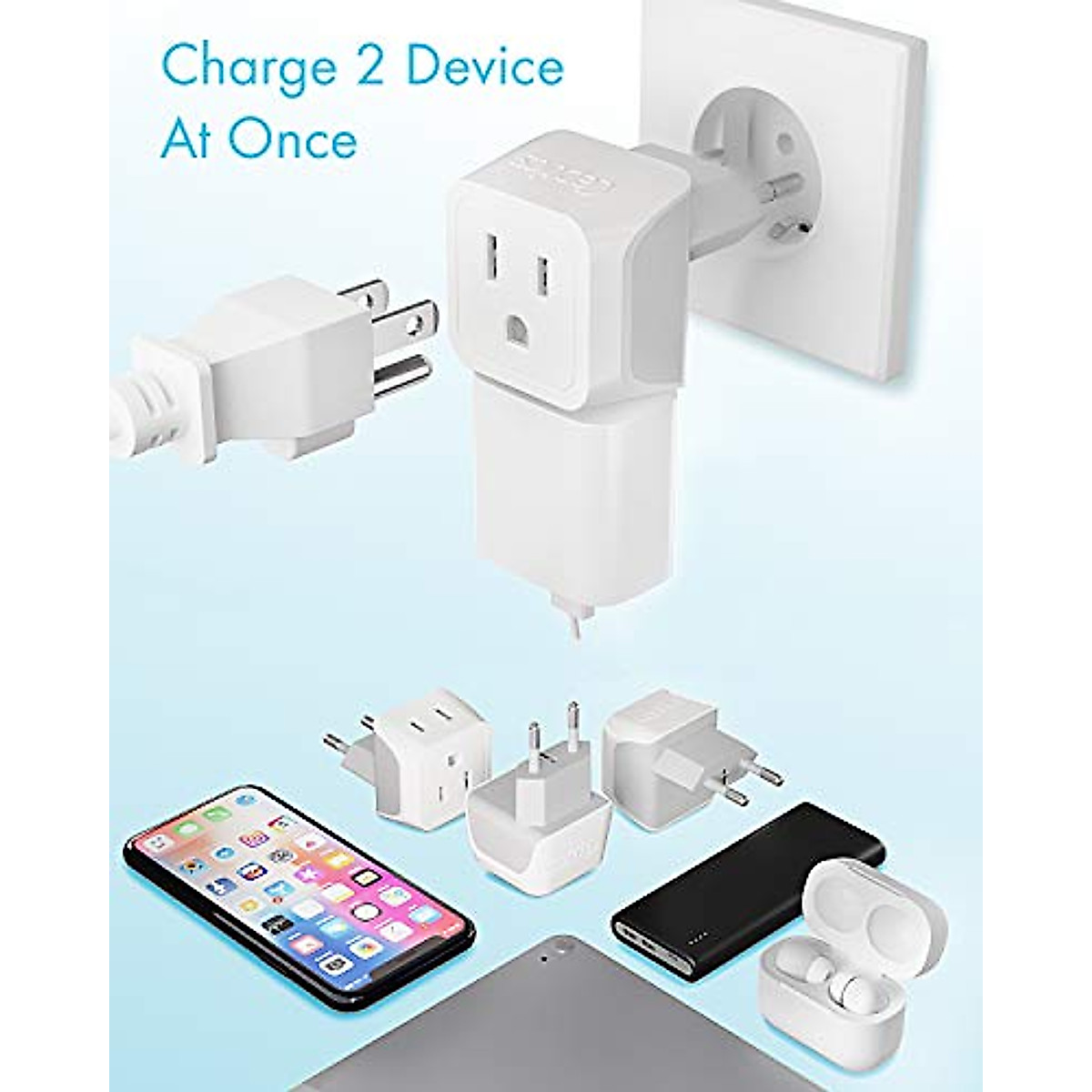 Ceptics Complete European Travel Adapter Set - 2 In 1 Usa to Europe, Germany, England, Spain, Italy, Iceland, France, (Type G, E/F, Type C) - 3 Pack, Safe Grounded Perfect for Cell Phones, Laptops