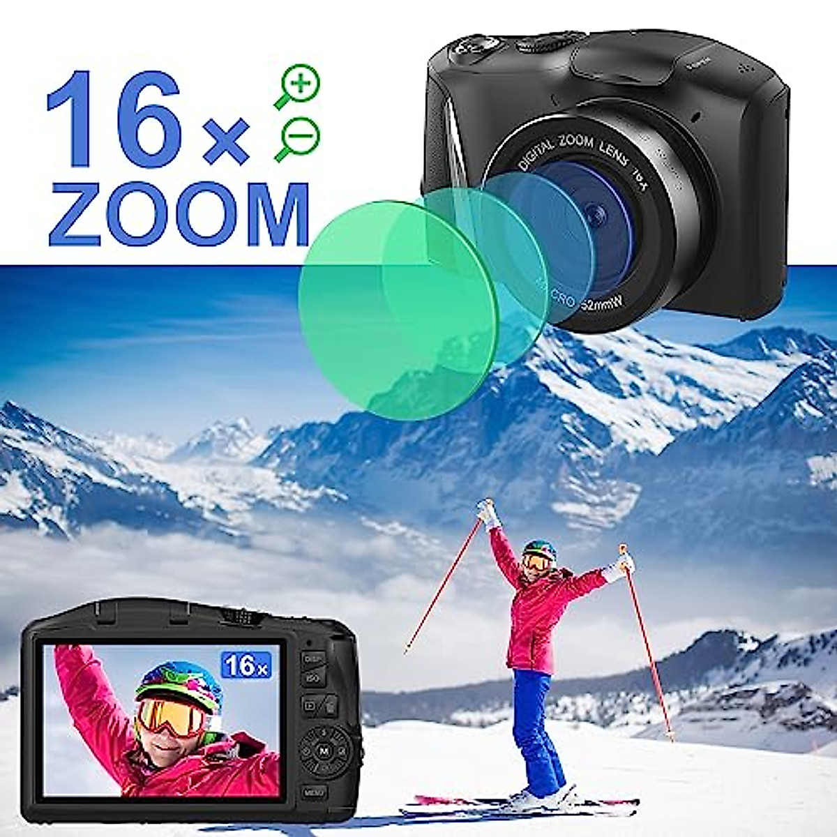 Kmnuiey 4K Digital Camera,Auto Focus 48MP Vlogging Camera for YouTube 16X Zoom Travel Portable Digital Camera with 2 Batteries