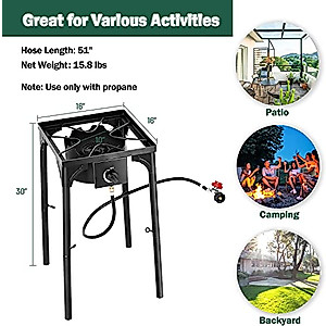 Goplus Outdoor Camping Stove, Single Burner Propane Gas Cooker w/Detachable Legs & 0-20 PSI Regulator & CSA Approval for Camp Paito RV, Cast Iron, 100,000-BTU
