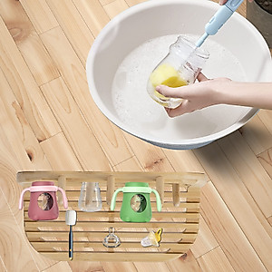 Tuehaeyi Baby Bottle Drying Rack Including Bottle Brush, Space Saving Bamboo Baby Bottle Rack Dryer, Portable Dryer Rack Organizer for Baby Bottles, Cups, Pacifiers Accessories, Gifts for Mom