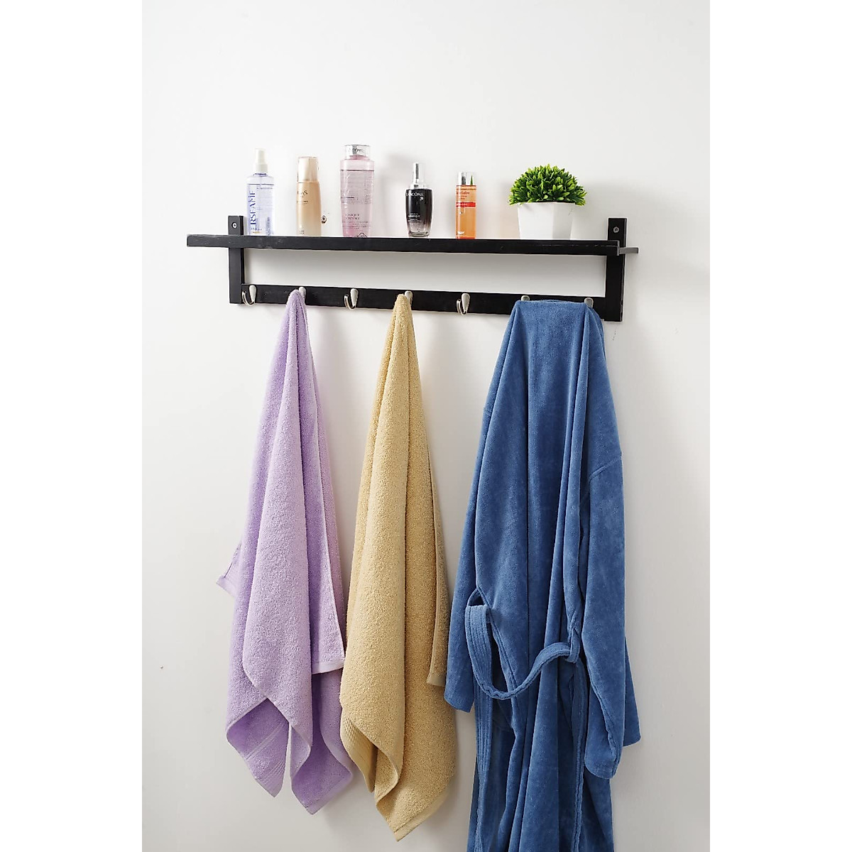 YourWoodStore Wall Mounted Coat Rack with Shelf, Floating Shelf, Black, Wooden, 7 Alloy Hooks, 35 Inch, Supports Conventional Stud Spacing(32Inch), Entryway Organizer, Key Holder