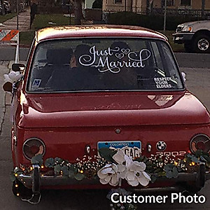 Just Married Car Decal, Car Decorations For Wedding, White 24"Wx12"H, Just Married Window Sticker