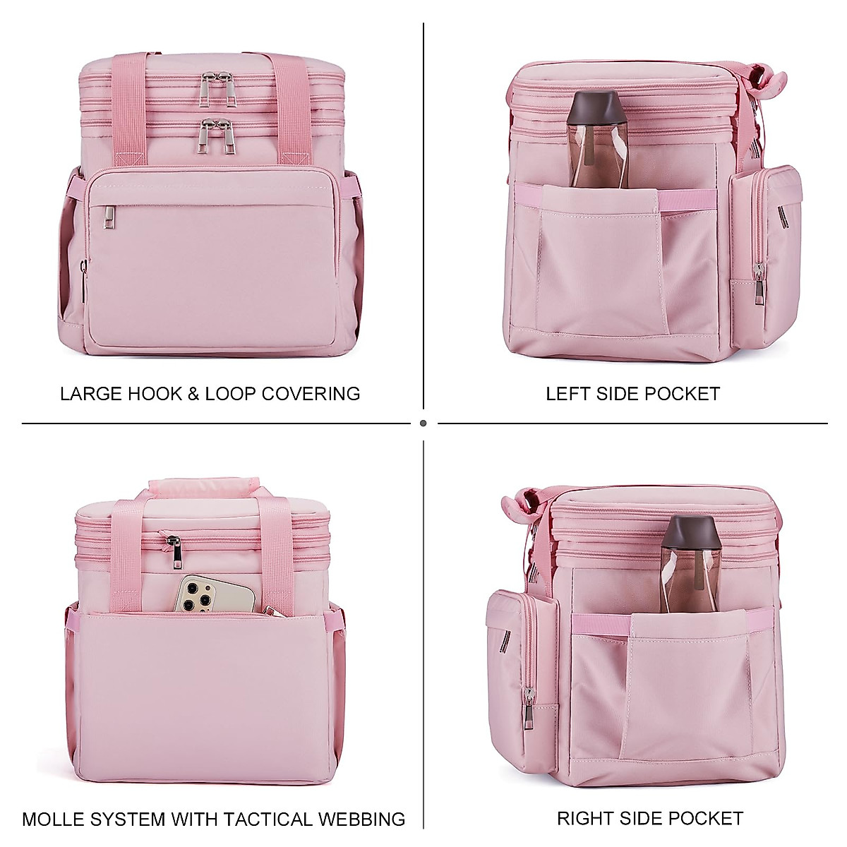 gelugee Lunch Bag Women,Double Deck Lunch Box for Men, Insulated Lunch Cooler Tote Bag, Waterproof Adult Lunchbox, 15L Large Pink Lunch Pail for Work Office Picnic