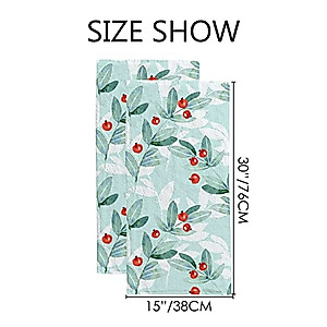 Hand Bath Towels 2 Pack Watercolor Green Red Leaves Absorbent Face Fingertip Towels for Bathroom Kitchen Gym Spa Soft Hair Drying Cloth Quick Dry, 30 x 15 Inch