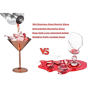 CmengAo Rose Gold Martini Glasses Set of 2, Copper Plated Stainless Steel Martini Margarita Cocktail Glasses (8oz)