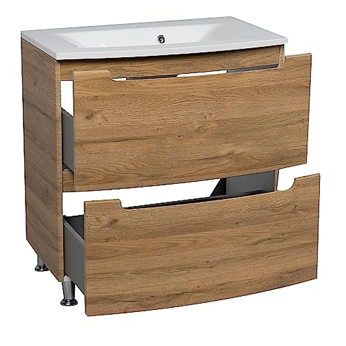 Bath Oasis Modern Free Standing Bathroom Vanity with Washbasin | Delux Teak Natural Collection | Non-Toxic Fire-Resistant MDF-40-Diamond Collection 40"