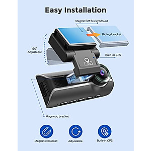 AZDOME M550 Dash Cam 3 Channel, Built in WiFi GPS, With 64GB Card, Front Inside Rear 1440P+1080P+1080P Car Dashboard Camera Recorder, 4K+1080P Dual, 3.19" IPS, IR Night Vision, Capacitor, Parking Mode