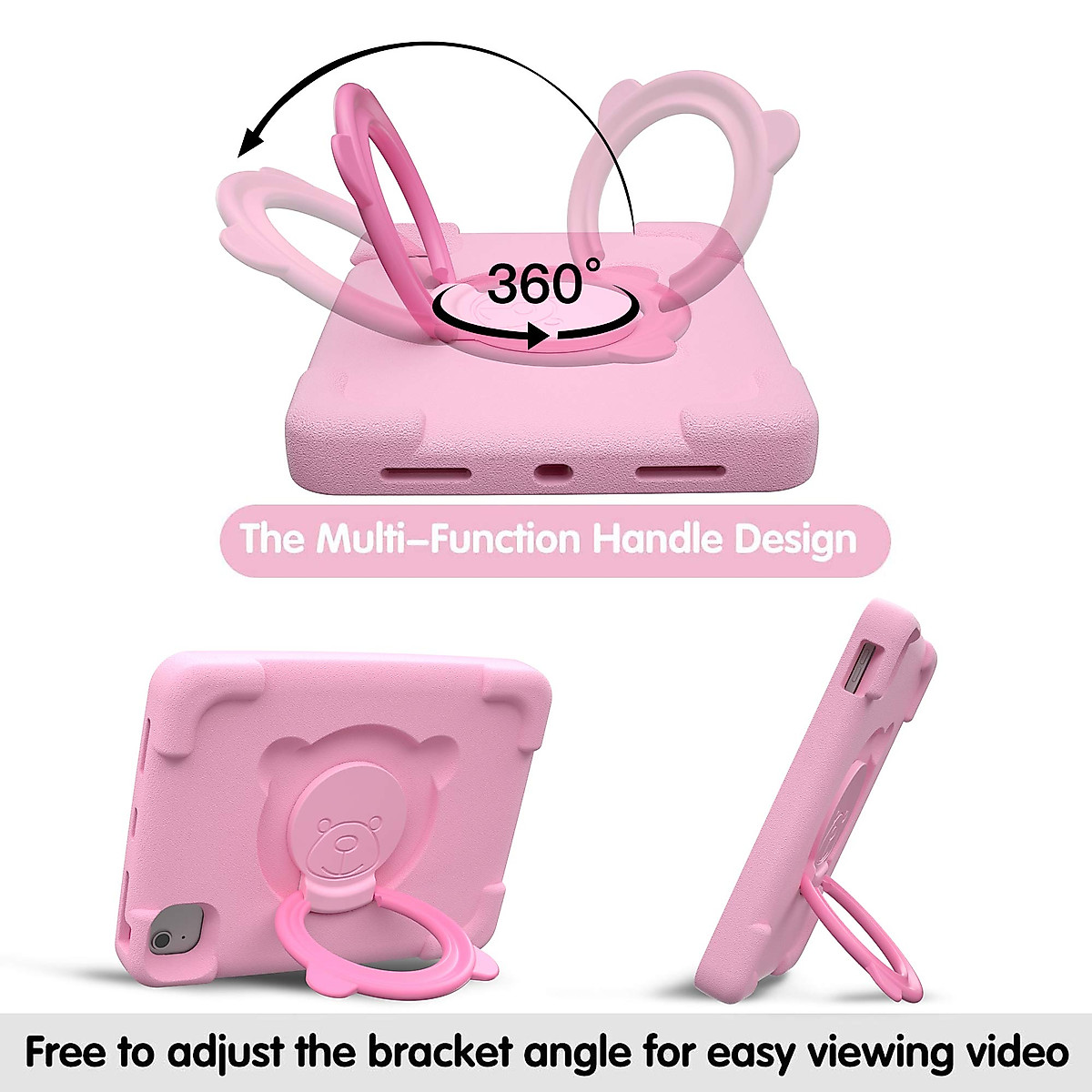 PZOZ iPad Kids Case Compatible for iPad Air 4th 2020 & Air 5th 2022 Generation 10.9 inch, EVA Shockproof Rotate Handle Folding Stand Heavy Duty Protective Cute Cover for Boys Girls (Pink)