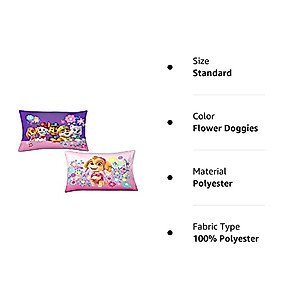 Paw Patrol Girl Reversible Pillowcase for Kid's - Flower Doggies Standard Kids Pillowcase - 20 X 30 Inch (1 Piece Pillow Case Only)