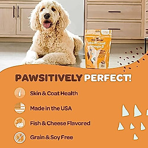 Healthy Dog Skin and Coat Supplement | Nourishing Omega 3 Fish Oil for Dogs Skin and Coat Plus Heart and Joint Support with EPA DHA & Vitamin E | Mange Allergy & Itchy Skin Relief for Dogs | 90 Chews