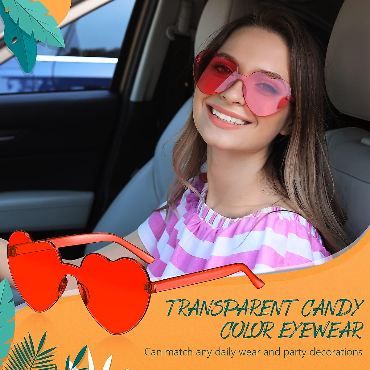 RTBOFY 2 Pack Red Heart Sunglasses for Women Rimless Heart Shaped Glasses Bulk Party Favor Valentines Day