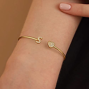 Gold Bangle Bracelets for Women, 14K Gold Plated Initial Bracelet Bangle Bracelets for Women Heart Initial Bracelets for Women Gold Cuff Bracelets for Women Teen Girls Gifts Bridesmaid Bracelets