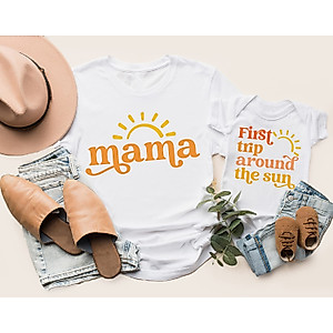 DT POD First Trip Around The Sun Birthday Shirt, Space Theme One Birthday Baby Infant Toddler T-Shirt, Boy Girl 1st Birthday Shirts Family Matching Outfits