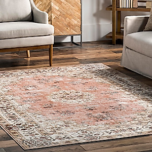 nuLOOM Ren Vintage Floral Machine Washable Area Rug, 3' x 5', Peach