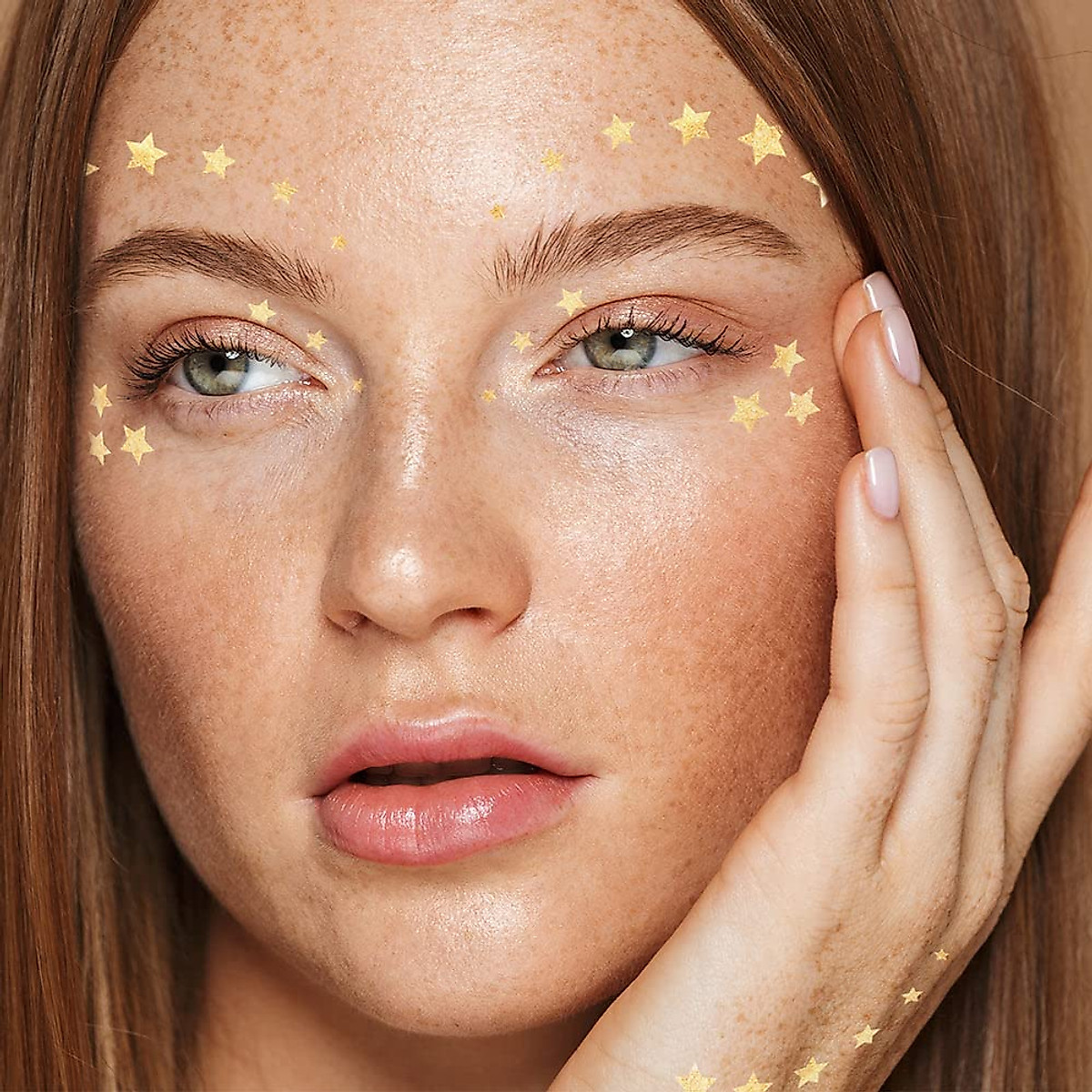 STARRY ARC set of 10 premium metallic gold temporary face Flash Tattoos - Stars | Eye shimmer | Face glitter