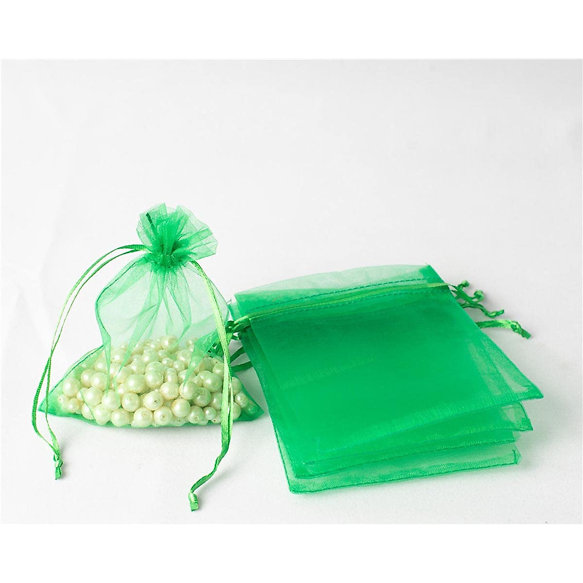 Dkrsyz Pack of 50 Gift Organza Bag Green Drawstring 4x6 Inch for Baby Shower,Christmas,Baby Boy Birthday,Party Favor,Wedding,Graduation,Hotel Room Decor Sheer Mesh Fabric Wrap Silk Sachet for Jewelry