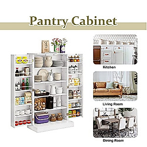 Function Home 41" Kitchen Storage Cabinet, Pantry Cabinet with Doors and Adjustable Shelves for Kitchen, Living Room and Dinning Room in White