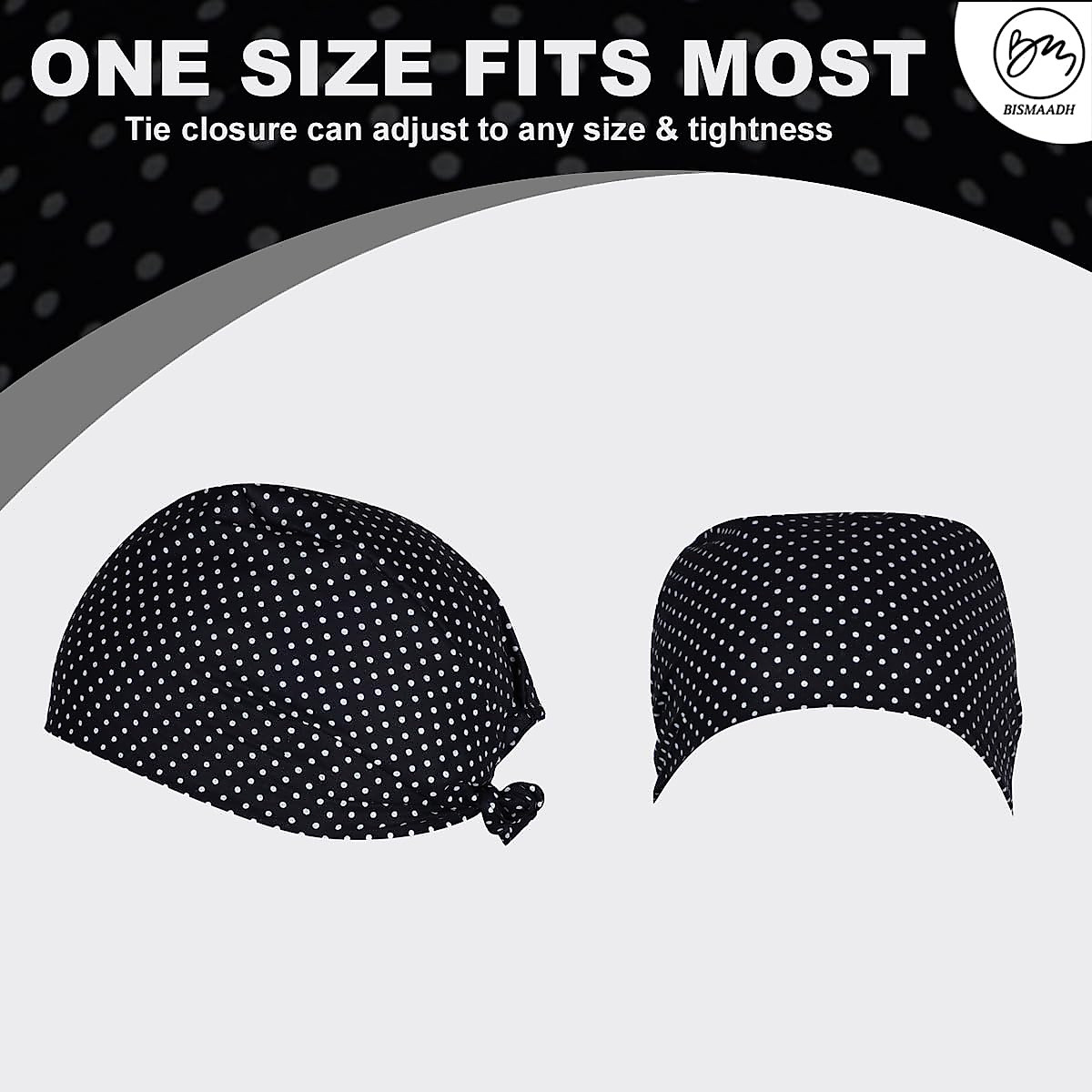 BISMAADH 4 Pack Bamboo Cotton Polka Dot Printed Patka Durag Headcover Skull Cap (Black + Blue + Red + White)