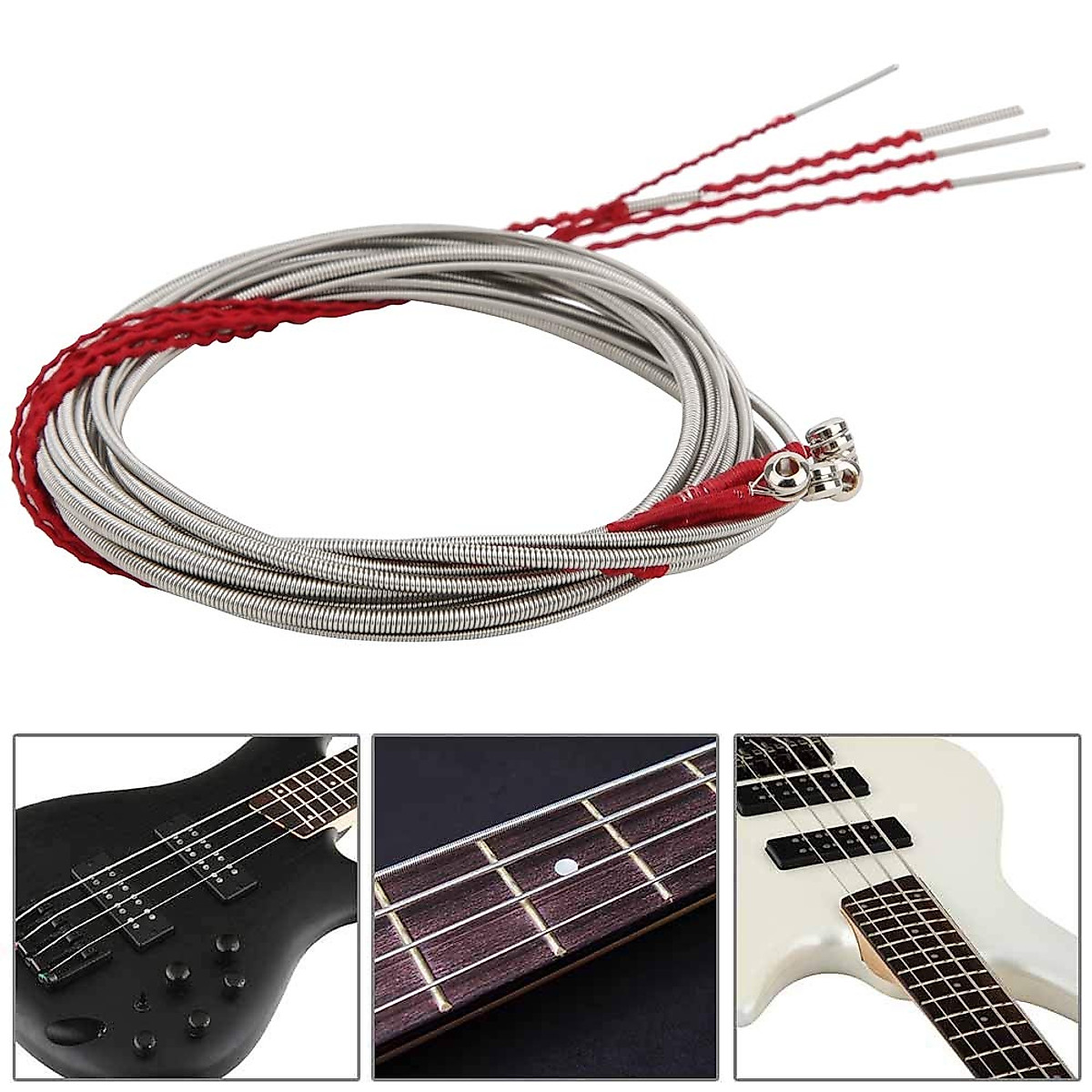 5Pcs Bass String, Steel Bass Strings Set Bass Parts Musical Instrument Accessories for Guitar Beginner Electric guitar accessories