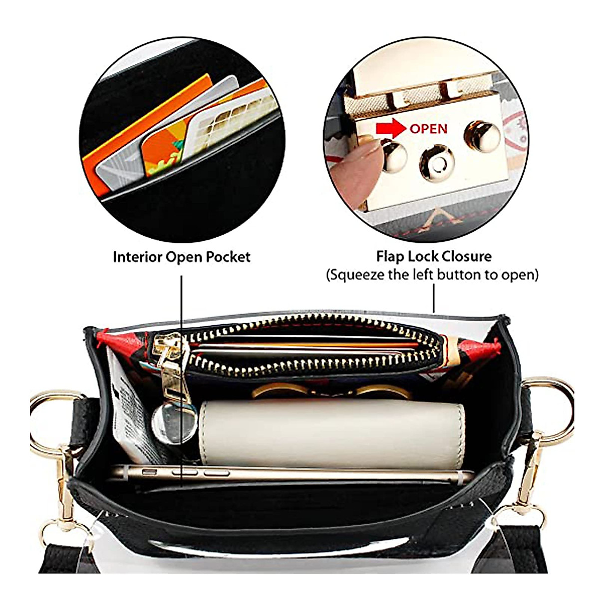 mothgel Women Mini Transparent PVC Plastic Crossbody Summer Durable Shoulder Bag (Black)