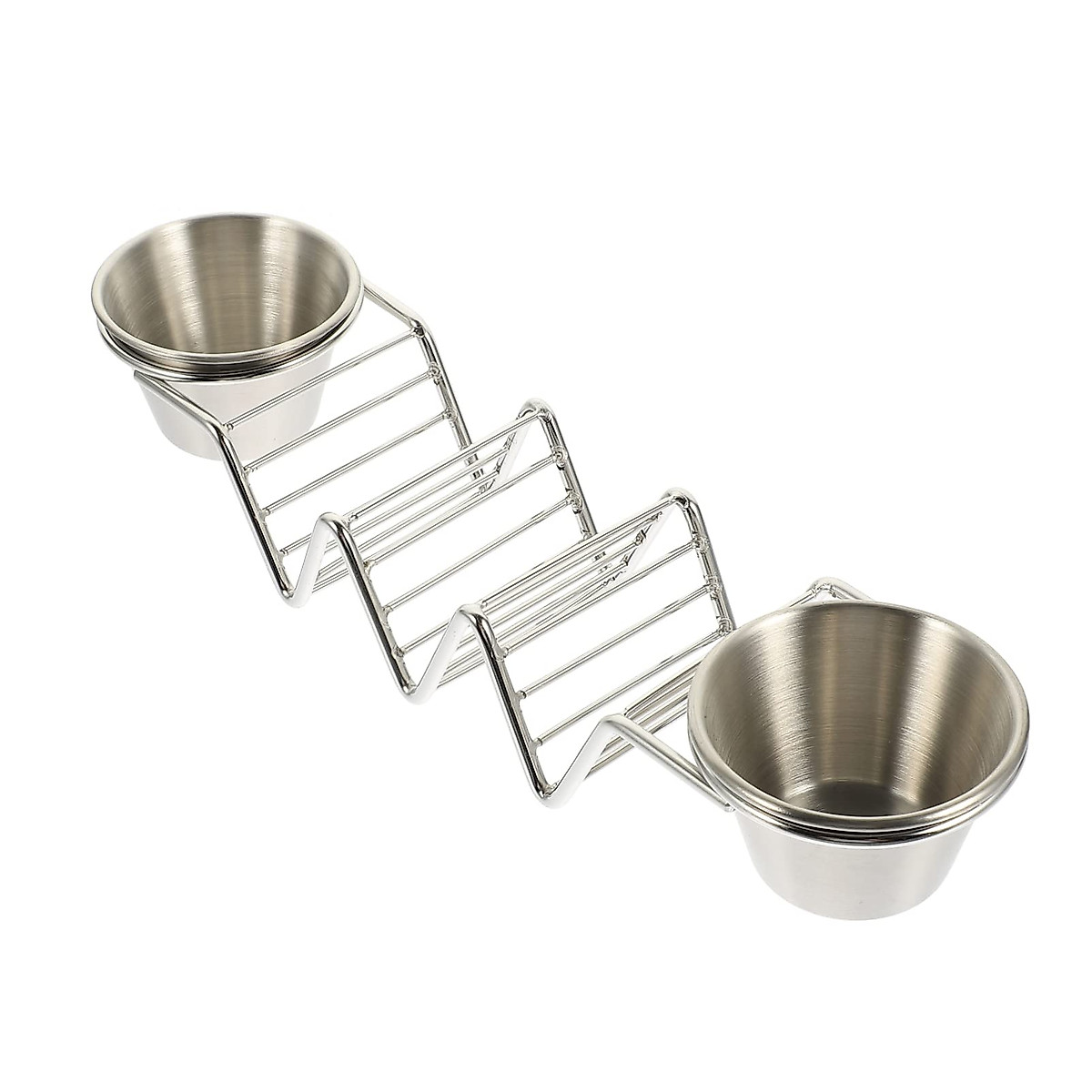 Cabilock Taco Stand Taco Holder Stainless Steel Holder Stands with 2 Dipping Bowls Handles Taco Rack Fill& Serve Tacos With Ease, Taco Trays Fried Food Cooling Drain Shelf 27x6.6x5cm