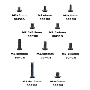 MCMASKE 10 Kinds M2 M2.5 M3 Undercut Flat Head Phillips Laptop Screws Assortment Kit,Black Dacromet Finish (300)