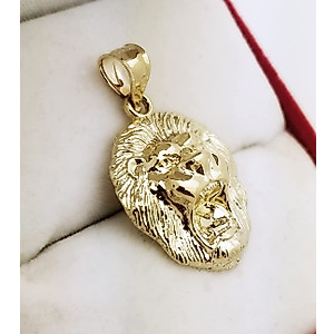 AMZ Jewelry 10K Yellow Gold Lion Head Charm Lion Pendant 1.0 inch