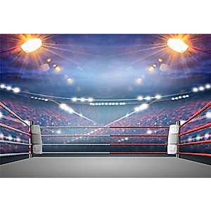 AOFOTO 6x4ft Wrestling Arena Backdrop Floodlight Blur Spectator Seats Sports Boxing Ring Ropes Background Man Boys Portrait Photo Shoot Child Kid Father's Birthday Decoration Photo Studio Props