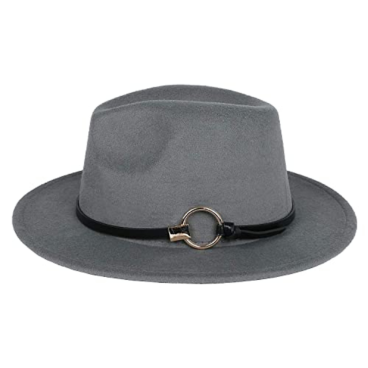 DT DANTIYA Women's Vintage Wide Brim Felt Fedora Hat Wide Brim Panama Hats with Belt Metal Buckle Light Grey