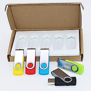 MECHEER Flash Drive 64GB USB Flash Drives 5 Pack USB 2.0 Thumb Drive Jump Drive Pen Drive Bulk Memory Sticks Zip Drives Swivel Design Yellow/Red/Blue/Green/Black (5 Pcs Mixed Color)