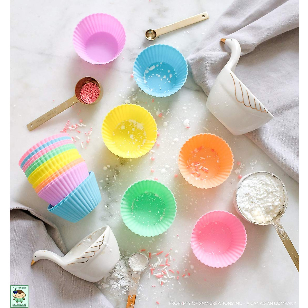 Muffinboi by XNM Creations, Premium Grade Silicone Cupcake and Muffin Liner Molds Baking Cups (Pastel), Pack of 24