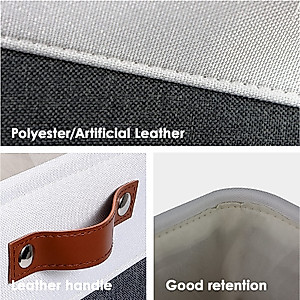 WANMEI Foldable Cube Storage Bins 13x13x13 IN 3 Pack Collapsible Sturdy Cationic Fabric Storage Basket with Leather Handles for Organizing Shelf Nursery Home Closet Office(Grey and White)