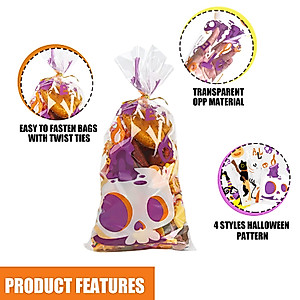 KIMOBER 160PCS Halloween Candy Treat Bags,Cellophane Goodies Bags with Twist Ties for Halloween Party Favor Supplies