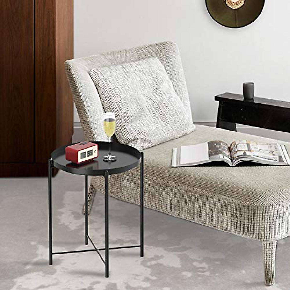 Yesker Side Table, End Table Metal Small Table Indoor Outdoor & Snack Bedside Table Sofa Side Snack Table Accent Coffee Table Living Room Bedroom Balcony 1 Layer (Black)