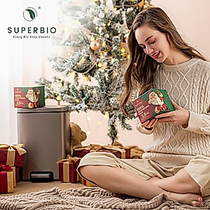 SUPERBIO 2.6 Gallon Compostable Handle Tie Food Waste Bags, 100 Count, 1 Pack, Christmas Gift Package,Christmas Special Edition