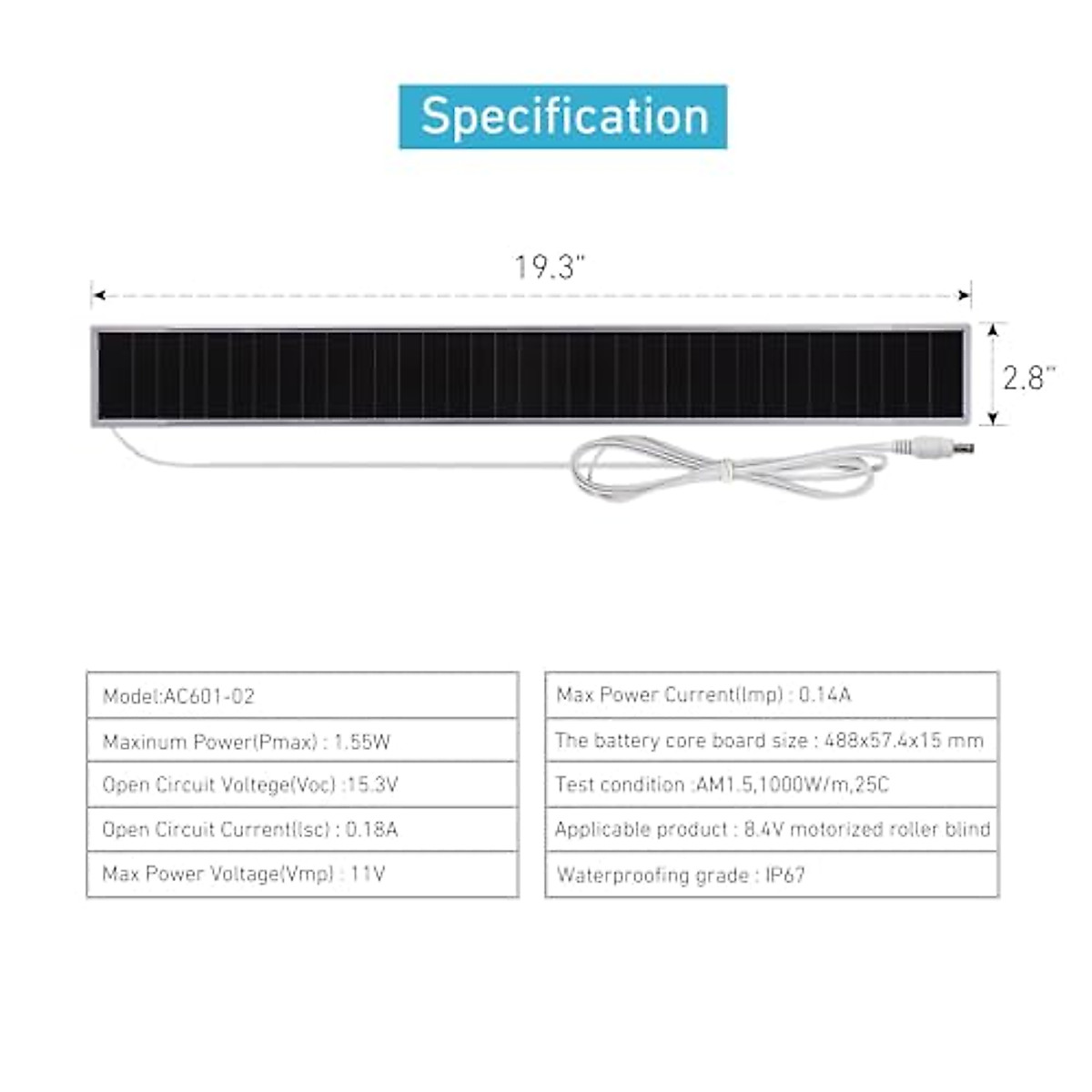Sortfle Solar Charger 7.4V/8.4V Solar Panel Charger for Window Shades, Dual Cell Series Li-ion Device Solar Charger，Motorized Curtain or Motorized Blinds 8.4V Charger