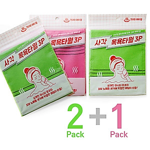 9pcs Genuine Korean/Asian Exfoliating Bath Washcloth, Skin Massage (Green 6pcs, Red 3pcs) Genuine Korean Italy Towel, Removing Dry, Dead Skin Cells, Cleaning Pores, Reusable