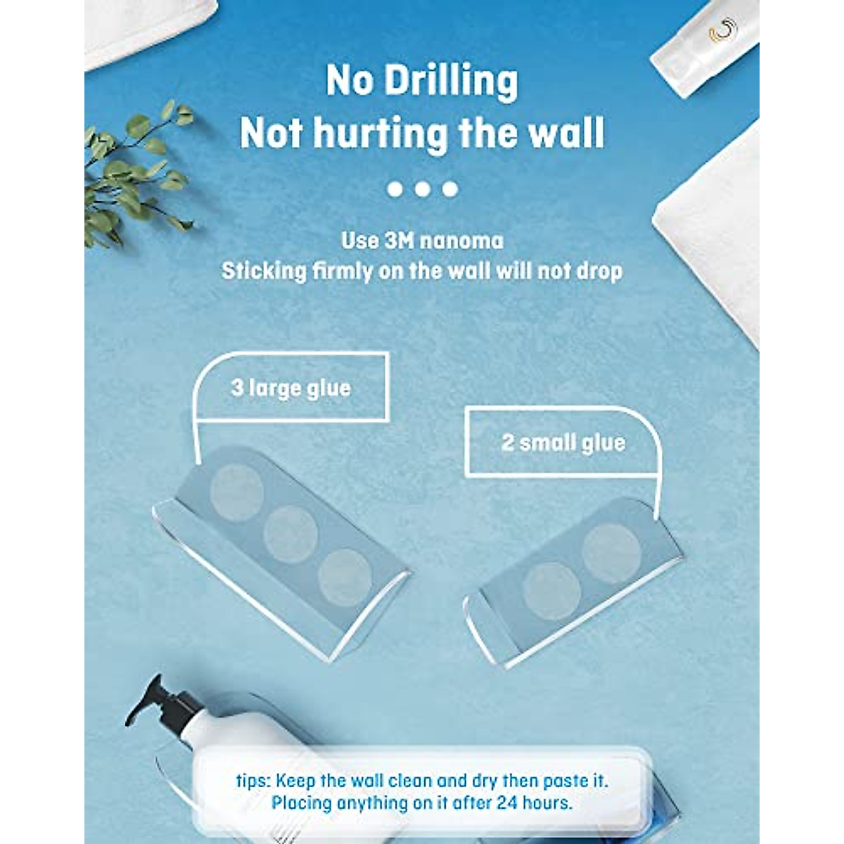 Sumille Acrylic Shower Caddy, 6 Pieces of Adhesive Shower Shelf, Accommodates Large Sizes, Wall Mounted Shower Organizer Rack, Easy Installation Bathroom Organizer for Bathroom, Shower and Washstand