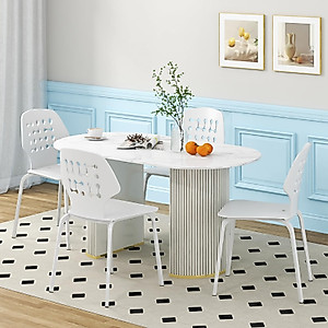 GOFLAME Dining Chairs Set of 4, Armless Kitchen Chairs with Hollowed Backrest & Metal Legs, Modern Dinner Chairs, Accent Side Chairs for Dining Room, Reception Room & Living Room (White)